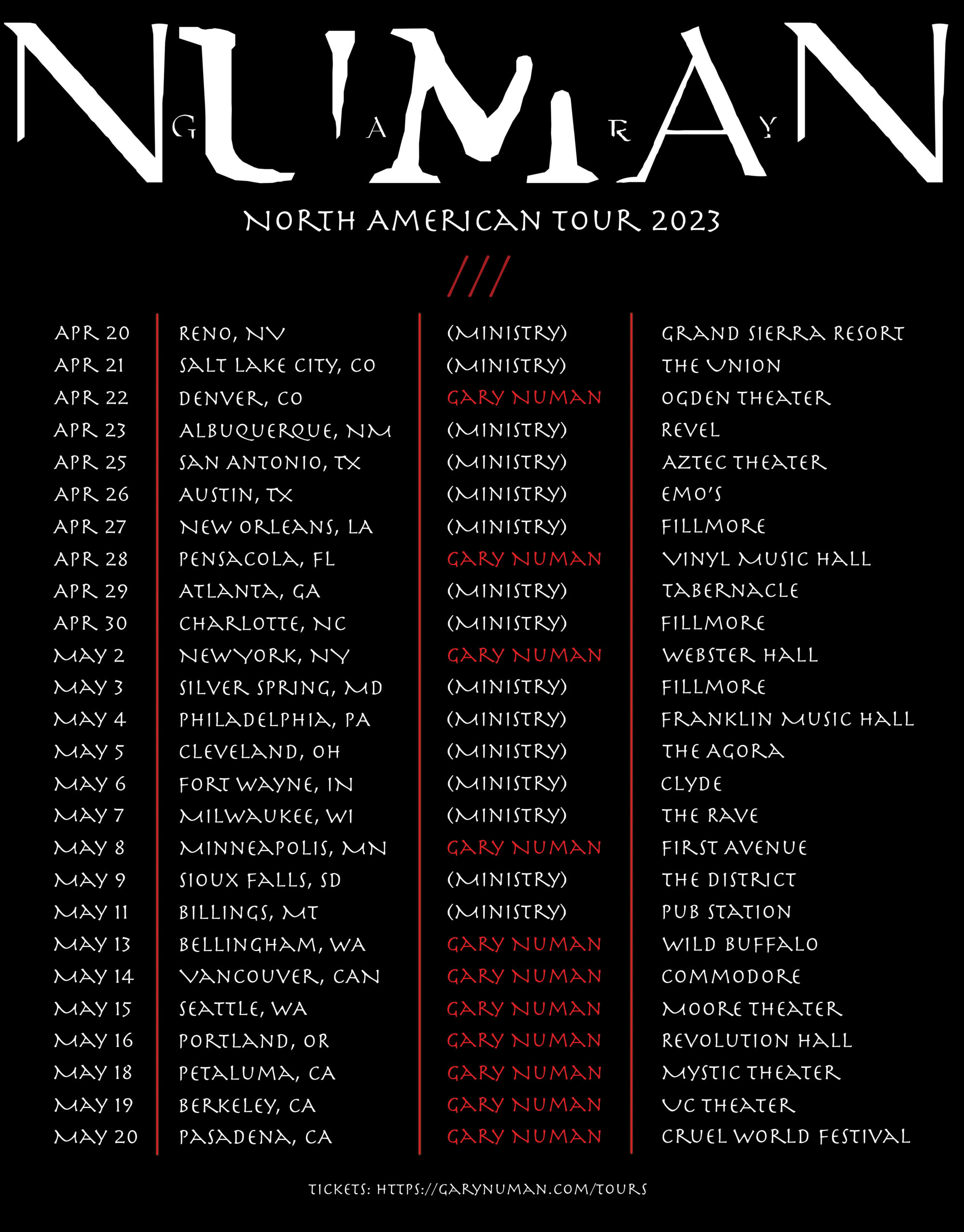 Ministry & Front Line Assembly. N American Spring Tour - Gary Numan The ...